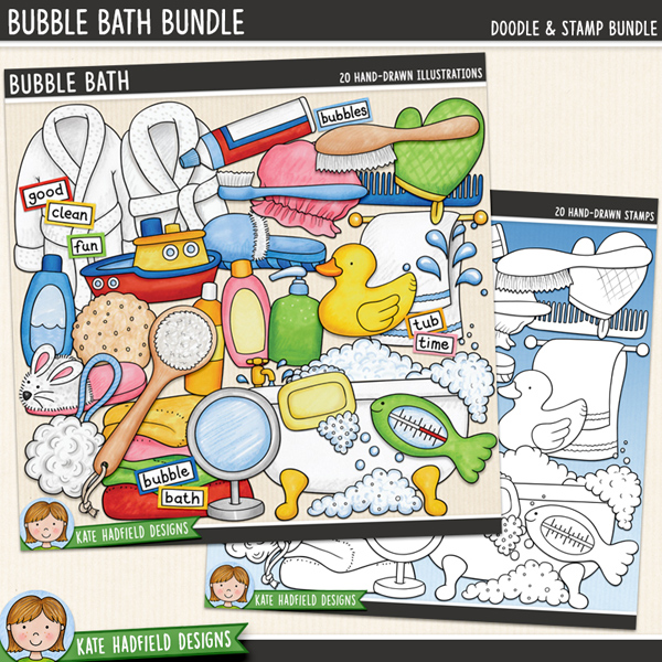 Bubble Bath clip art and line art bundle