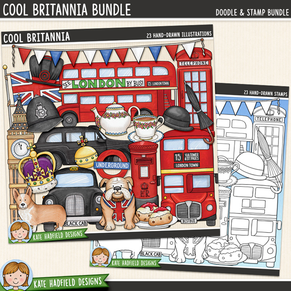 Cool Britannia clip art and line art bundle