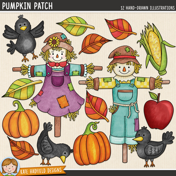 Pumpkin Patch clip art and line art bundle