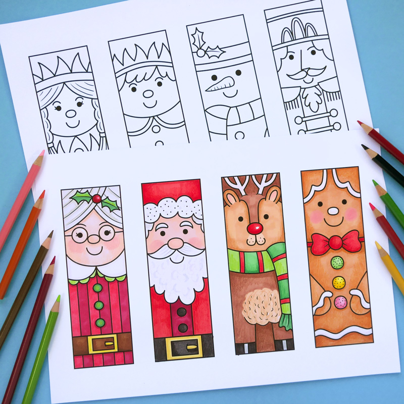 Colour In Christmas Bookmarks printable craft