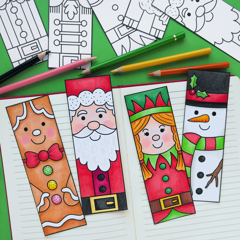 Colour In Christmas Bookmarks printable craft
