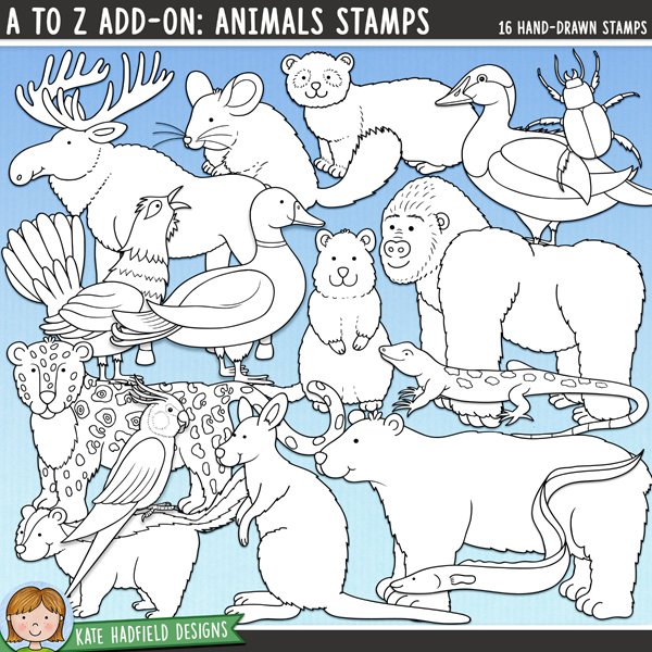 A to Z Add-on: Animals digital stamps