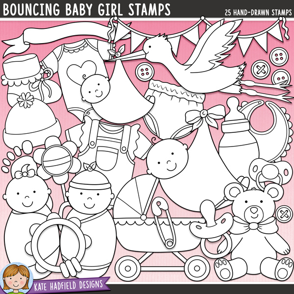 Bouncing Baby Girl digital stamps