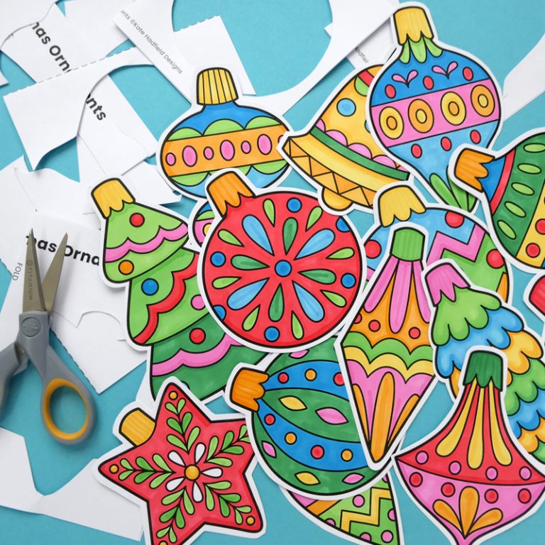 Colour in Christmas Ornaments printable craft for kids - Kate Hadfield ...