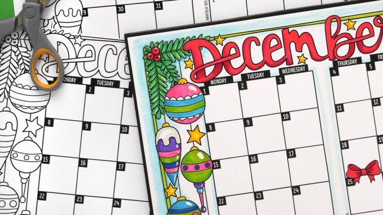 December Bullet Journal calendar printable - Kate Hadfield Designs